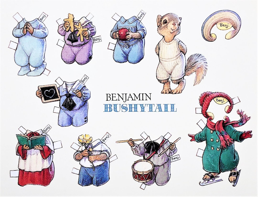Benjamin BUSHYTAIL Squirrel PAPER DOLL Post Card Large 7x6" Rare ...
