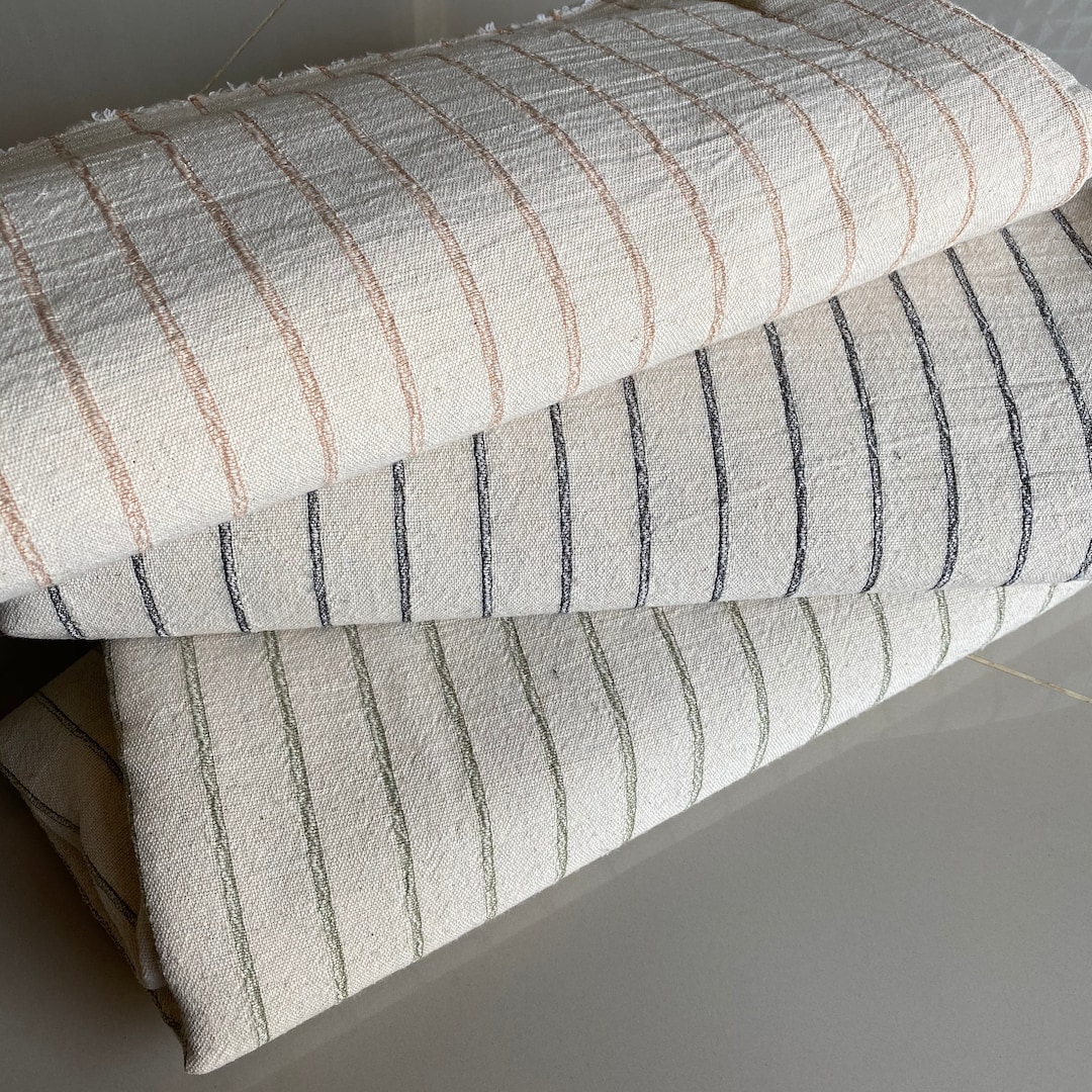 Chiangmai Native Cotton Fabric, Natural Brown Striped Woven Cotton ...