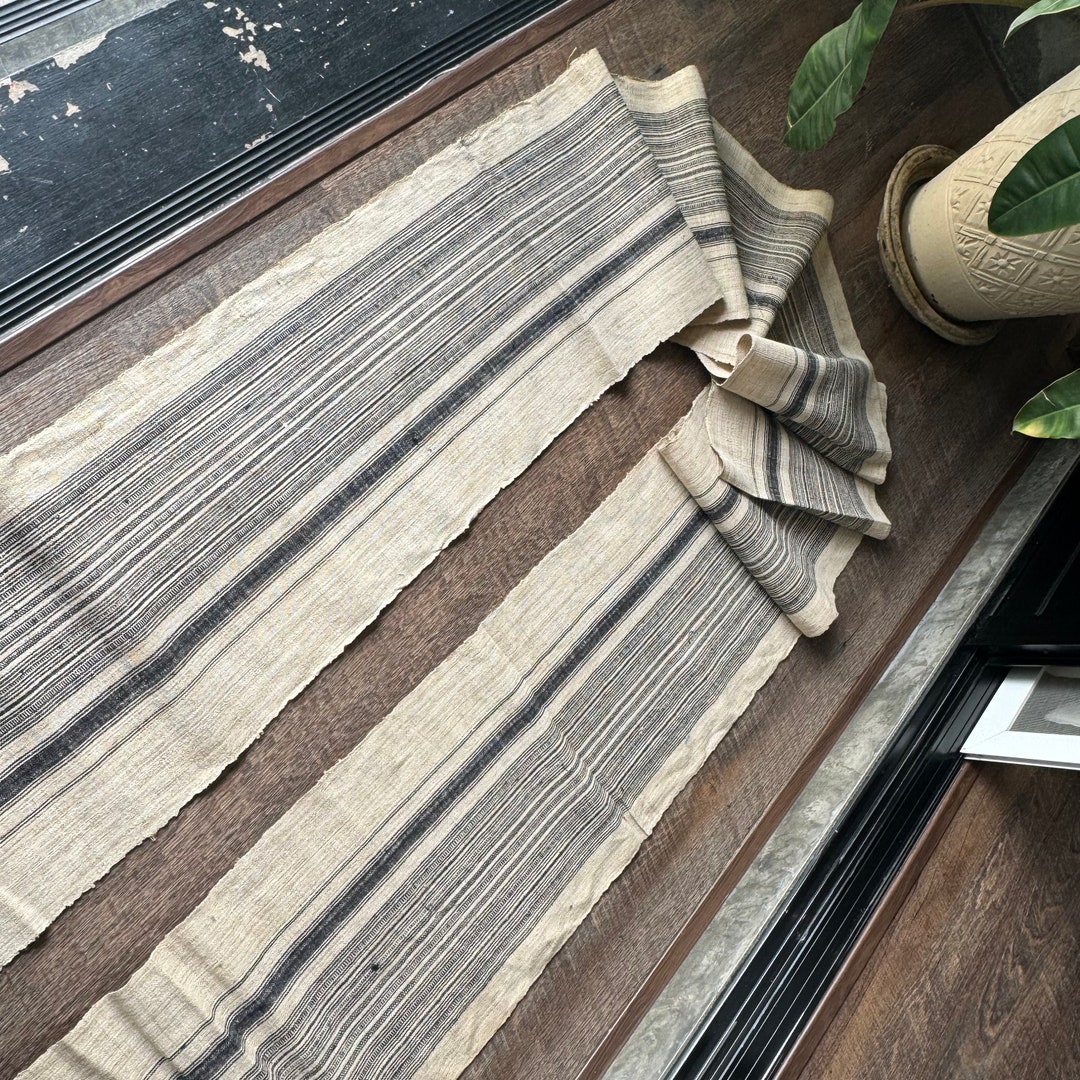 3 Metres Handwoven Hmong Natural Hemp &black Striped Fabric ,vintage ...