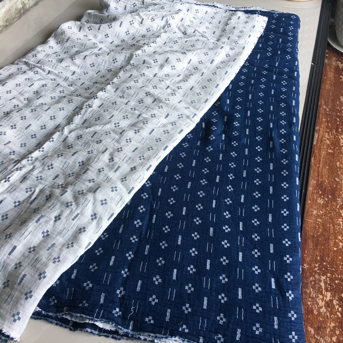 Chiangmai Native Cotton Fabric, Blue and White Woven Cotton, Soft ...