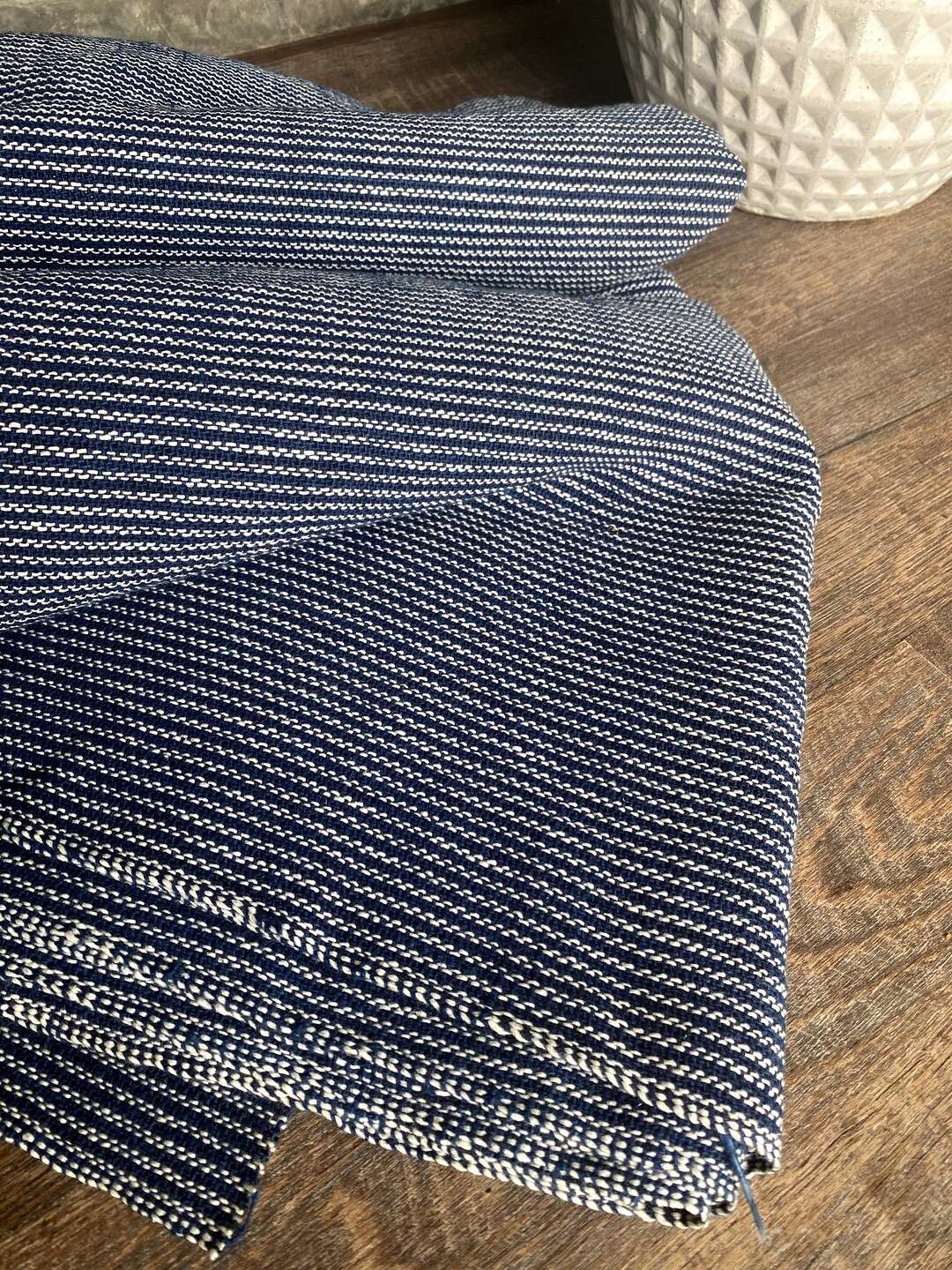Navy ,the Chom Thong Handwoven Native Cotton Fabric, Soft Thick Cotton ...