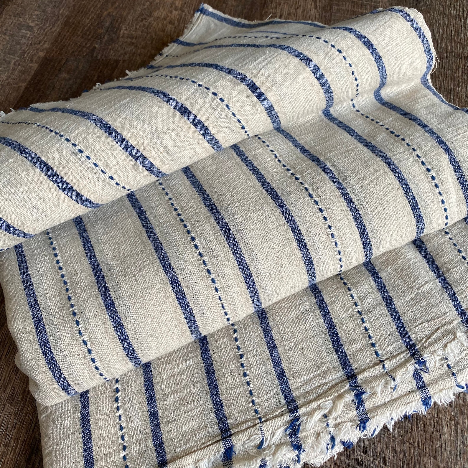The Chiangmai Native Cotton Fabric, Natural Cotton Blue Stripe With ...