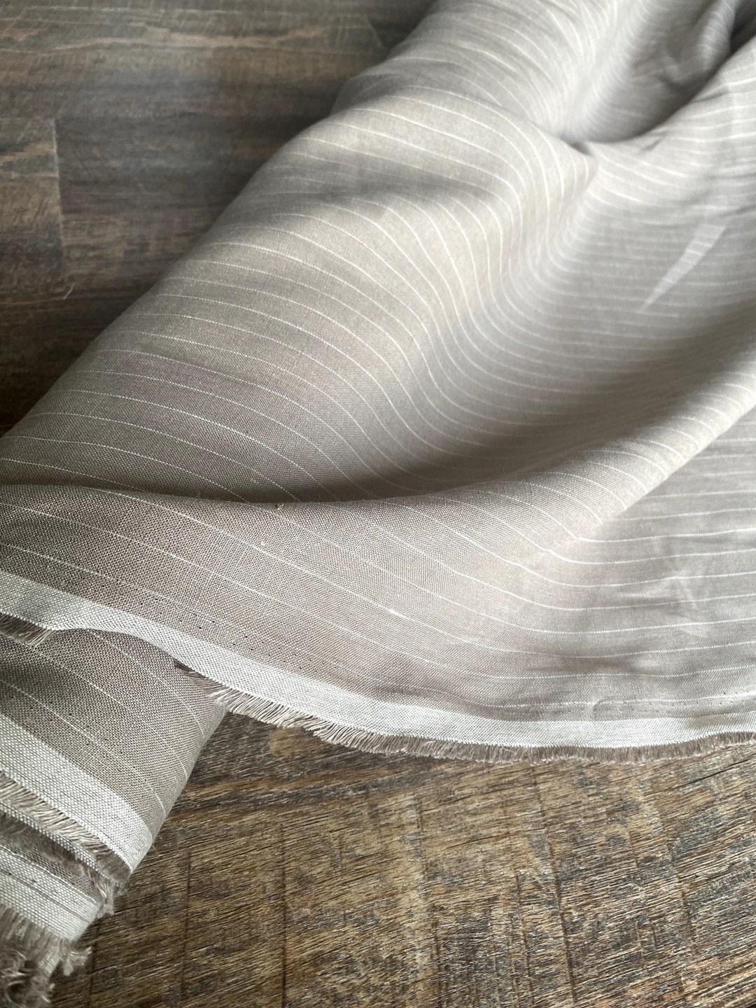 58" Wide ,warm Brown Shade Linen With Striped ,premium Linen, Natural ...