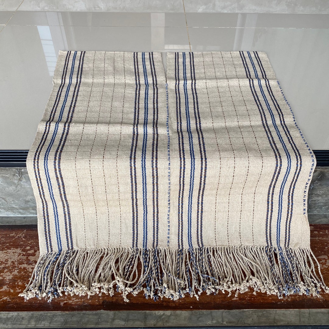 26"x22" Handwoven Hmong Natural Hemp & Striped Fabric ,two Pieces in ...