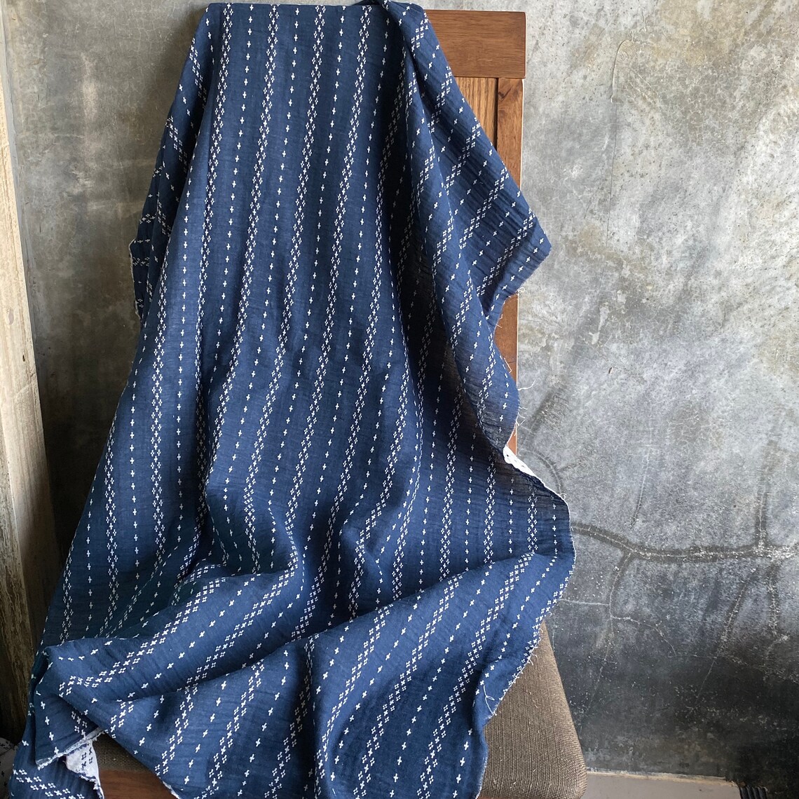 Chiangmai Native Cotton Fabric, Blue and White Pattern, Woven Cotton ...