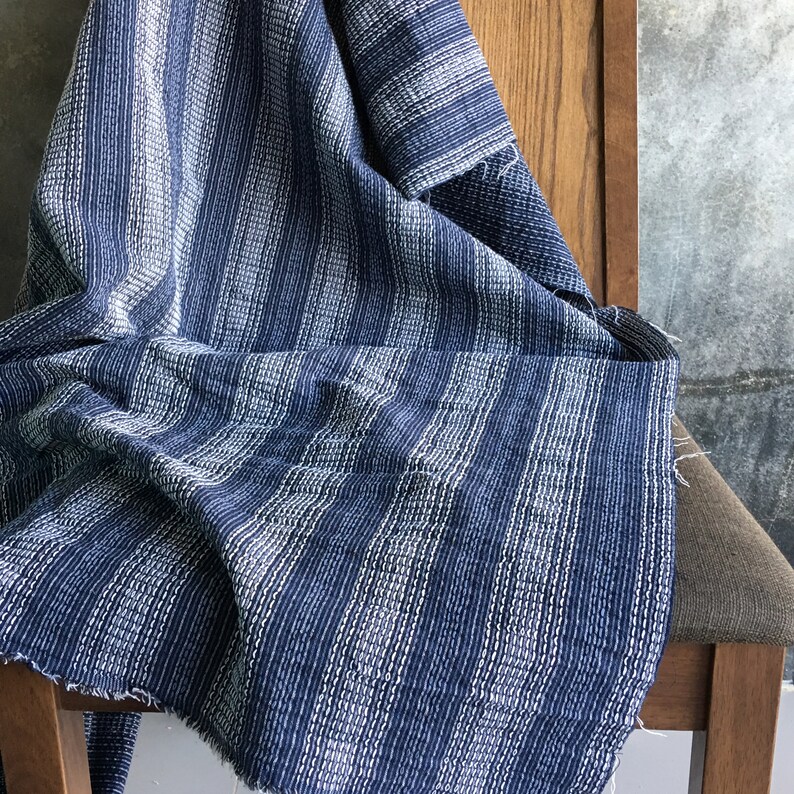 Chiangmai Native Cotton Fabric, Blue & White Stripe, Soft Woven, by the ...