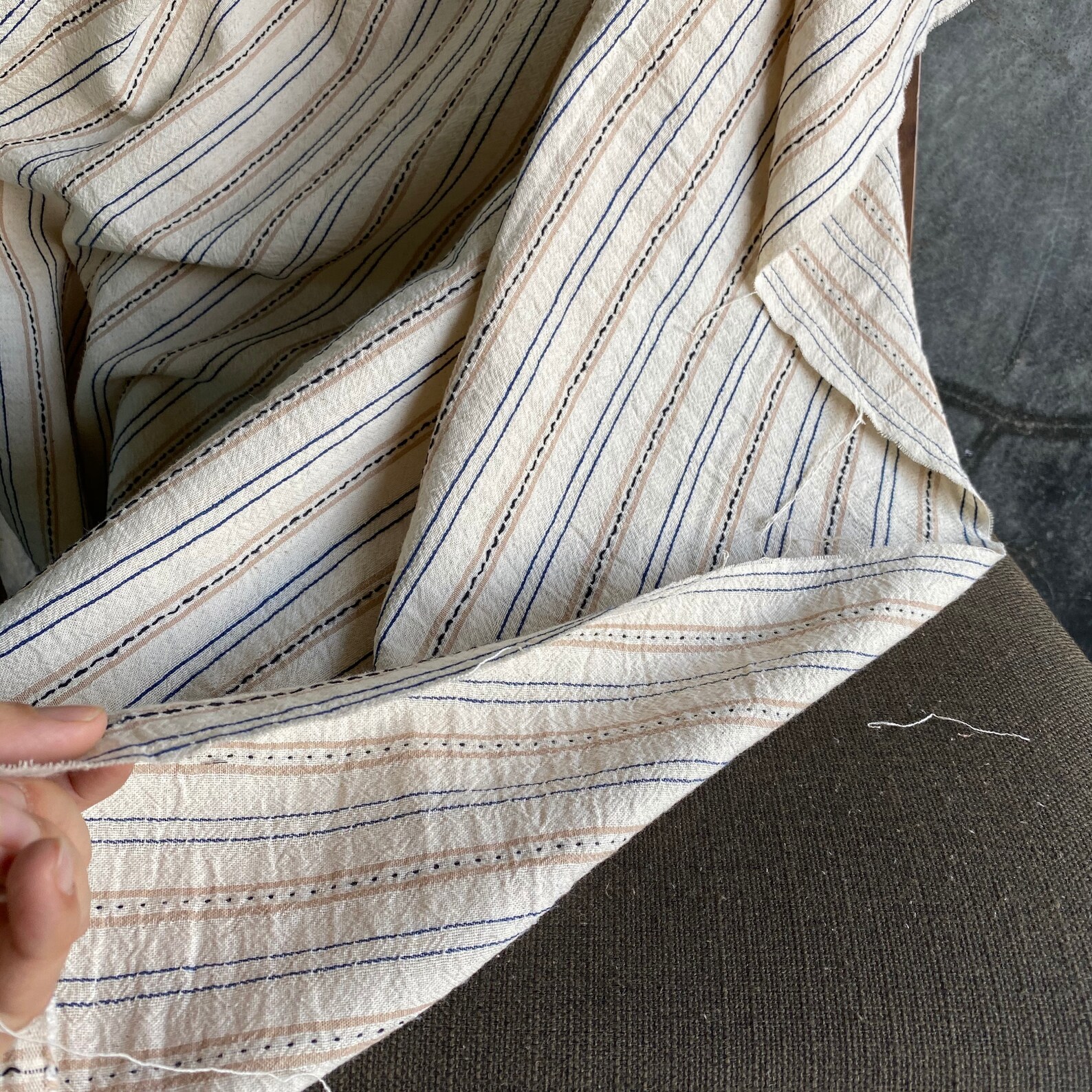 Chiangmai Native Woven Cotton Fabric, Beige and Cream Stripe, Soft ...