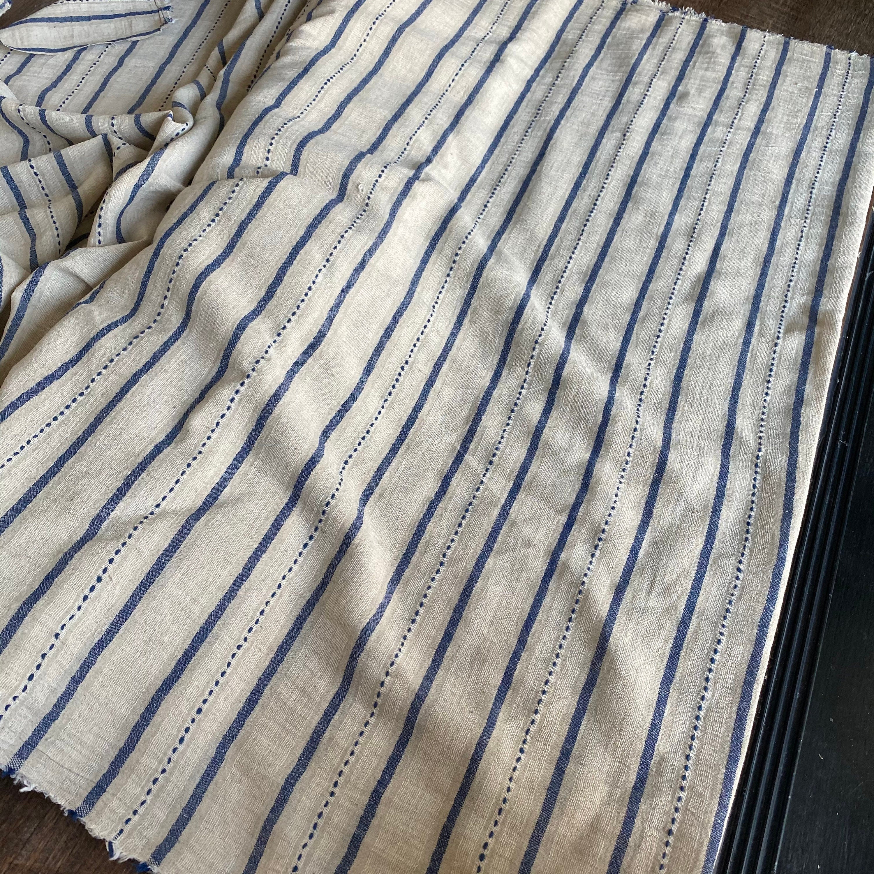 The Chiangmai Native Cotton Fabric, Natural Cotton Blue Stripe With ...