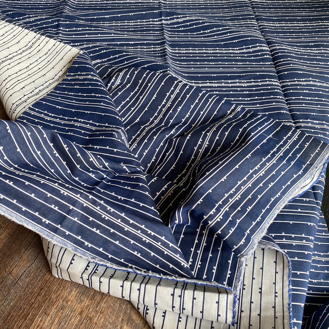 Chiangmai Native Cotton Fabric, Blue & White Line Pattern, Soft Woven ...