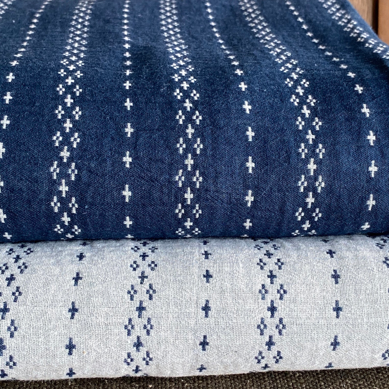 Chiangmai Native Cotton Fabric, Blue and White Pattern, Woven Cotton ...