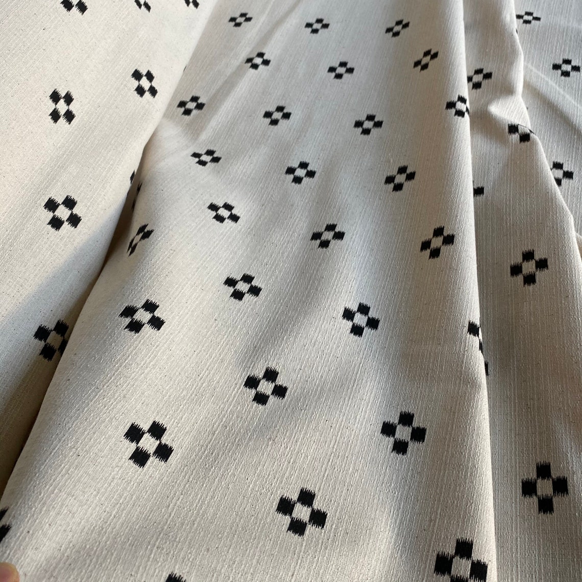 The Chiang Mai Native Cotton Fabric, Natural Cotton ,black Dot Printed ...