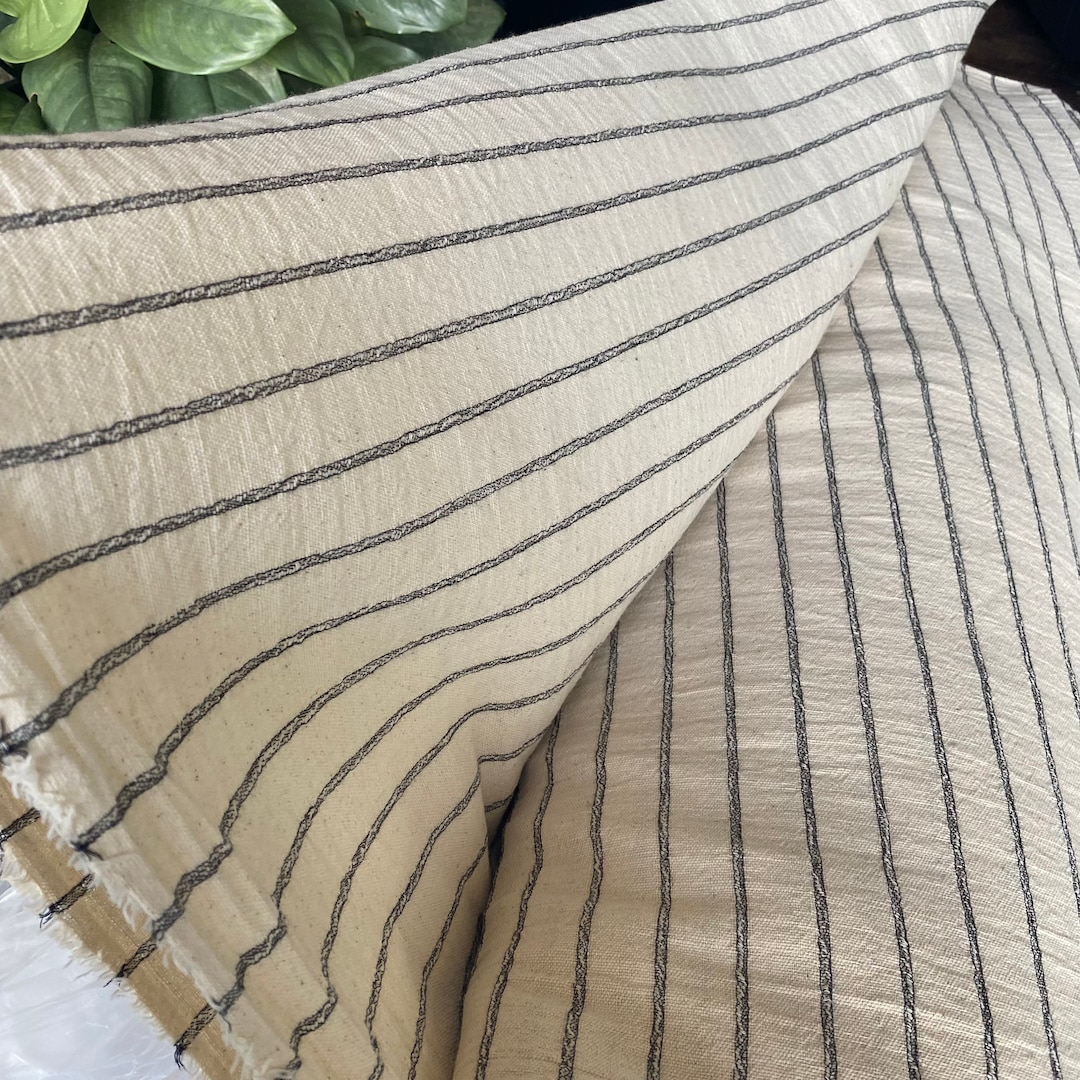 The Chiangmai Native Cotton Fabric, Natural Cotton and Black Striped ...