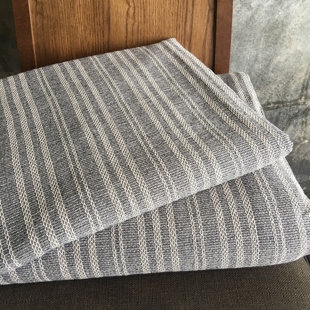Chiangmai Native Cotton Fabric, Grey and White Stripe, Woven Cotton ...