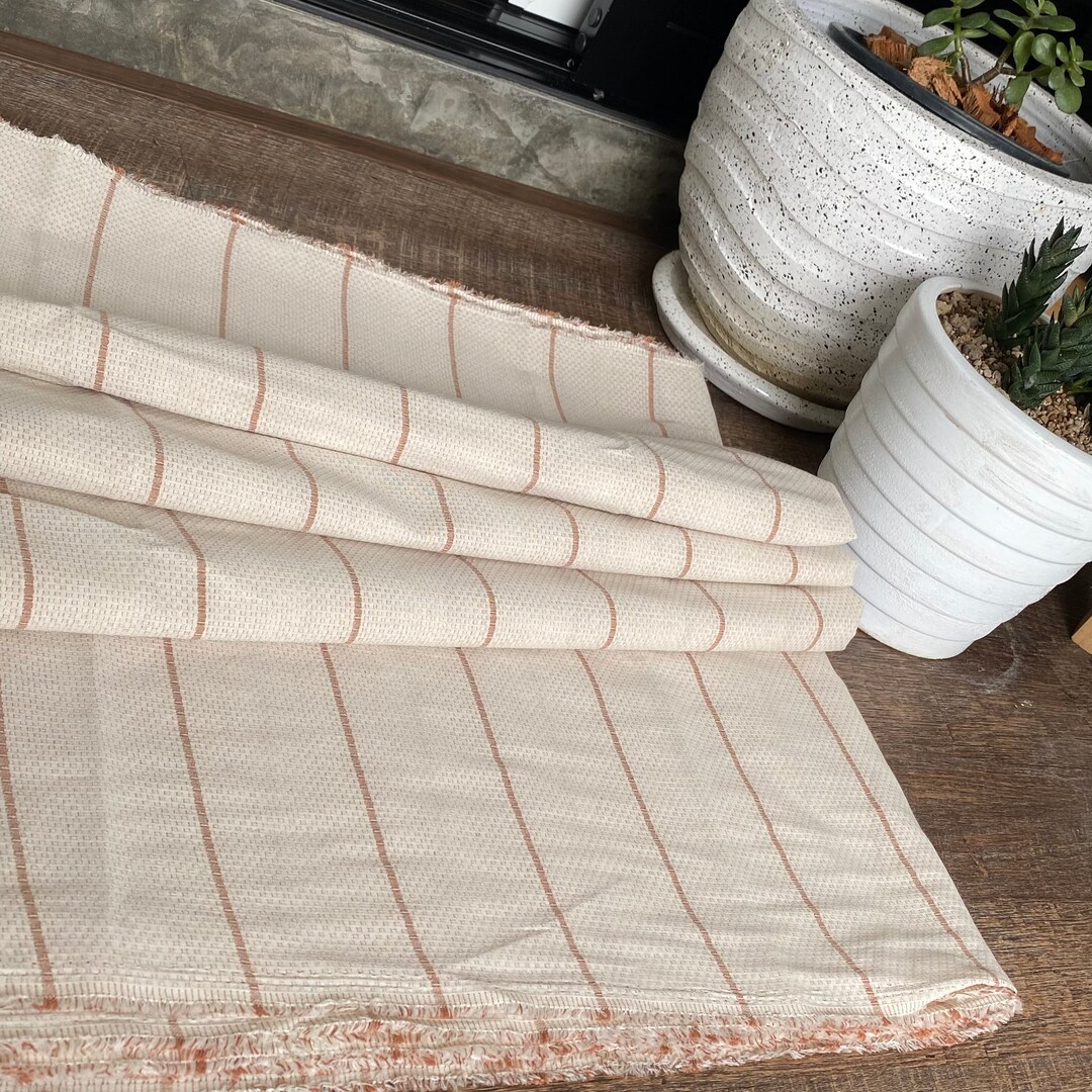The Chiang Mai Native Cotton Fabric,cream and Peach Striped Natural ...