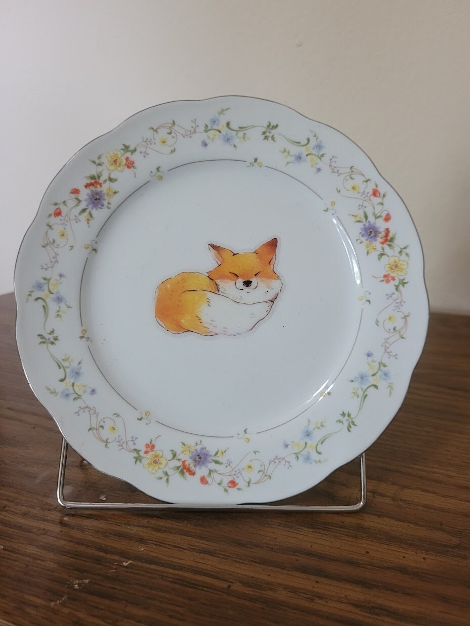 Fox Vintage Floral Plate - Etsy