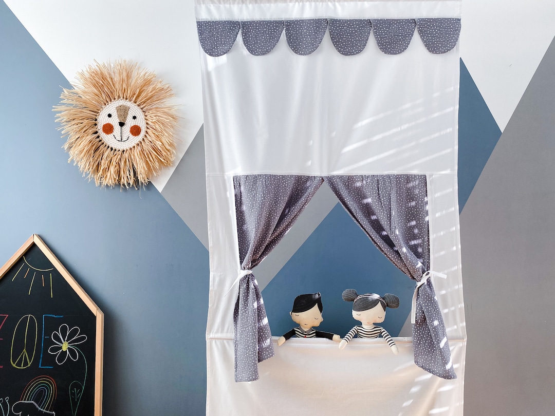 Kraftkids Puppet Theatre Muslin Grey Dots Incl. Telescopic Rod - Etsy