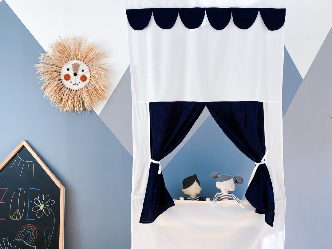 Kraftkids Puppet Theatre Muslin Dark Blue Including Telescopic Rod - Etsy