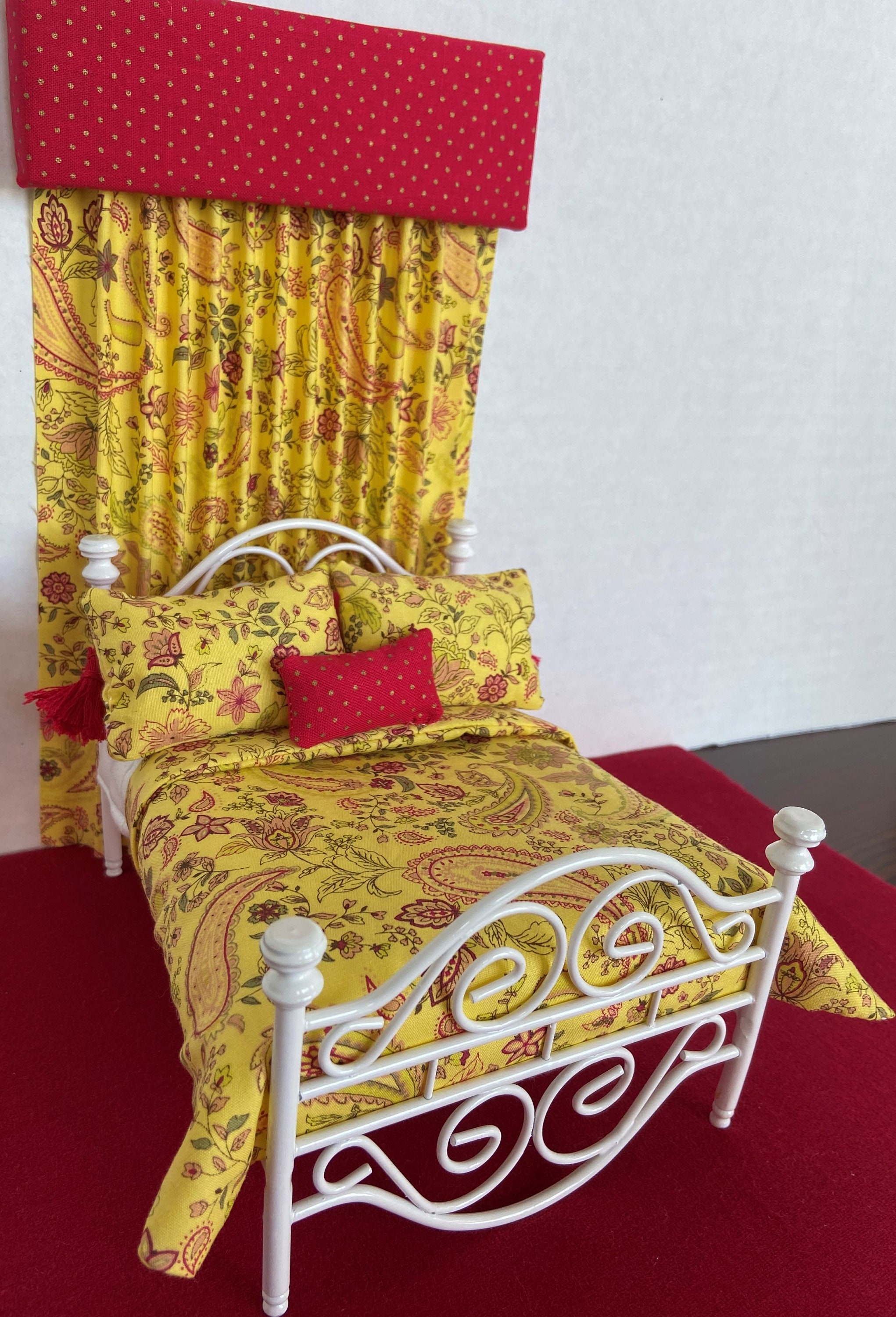 Yellow and Red Doll House Bed and Drapery Ensemble - Etsy