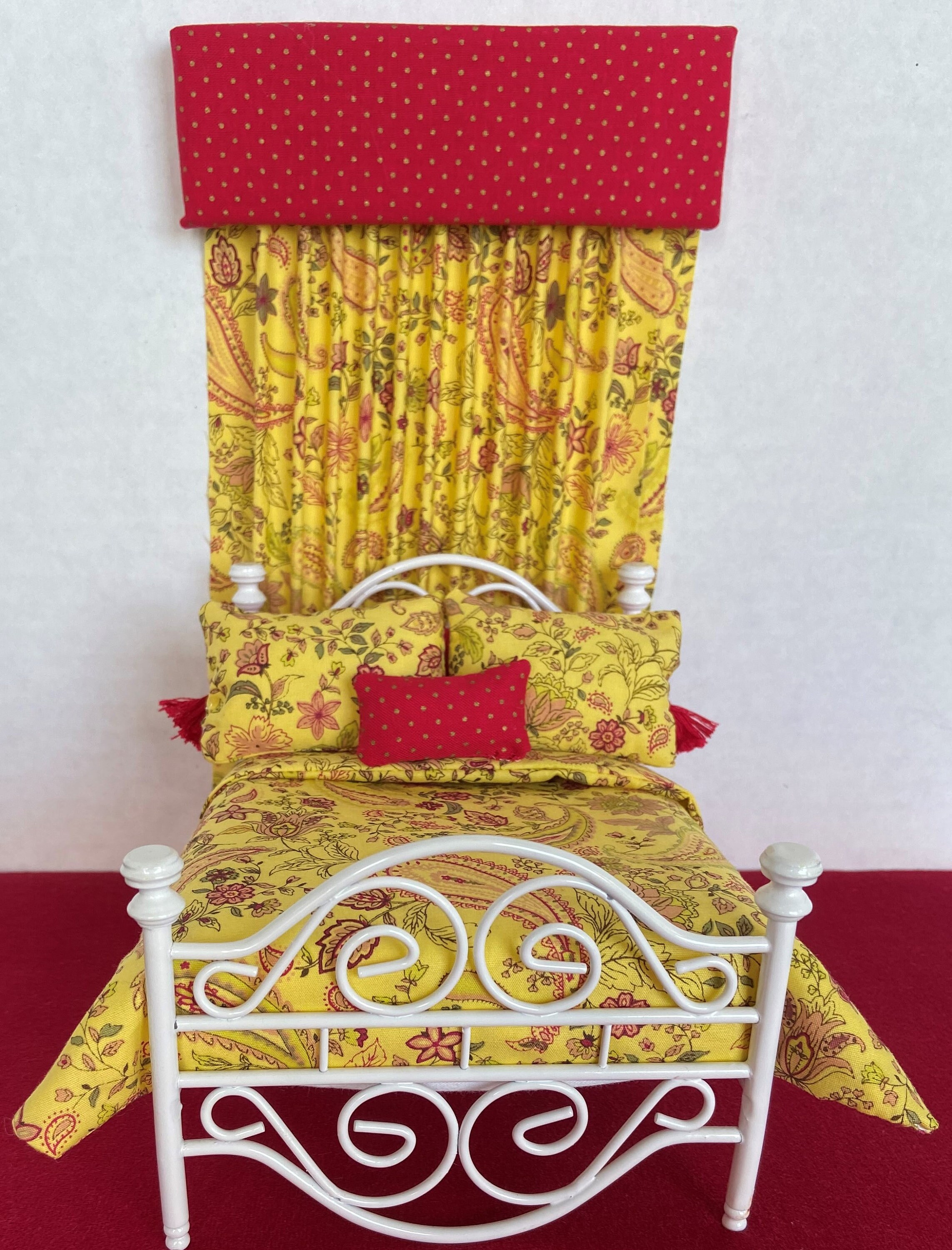 Yellow and Red Doll House Bed and Drapery Ensemble - Etsy