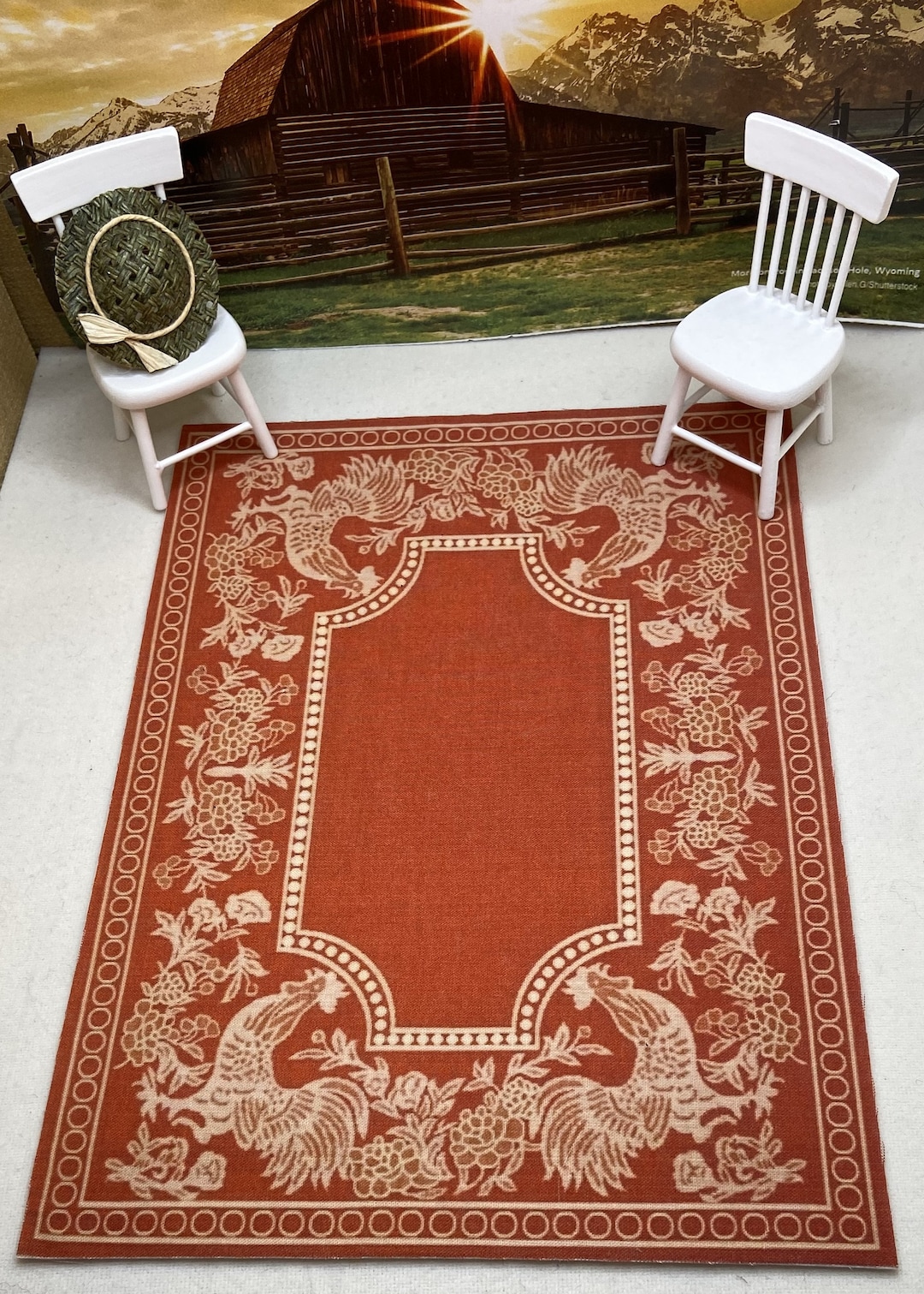 Rust/red Rooster Rug in Dollhouse Scale (1:12) - Etsy