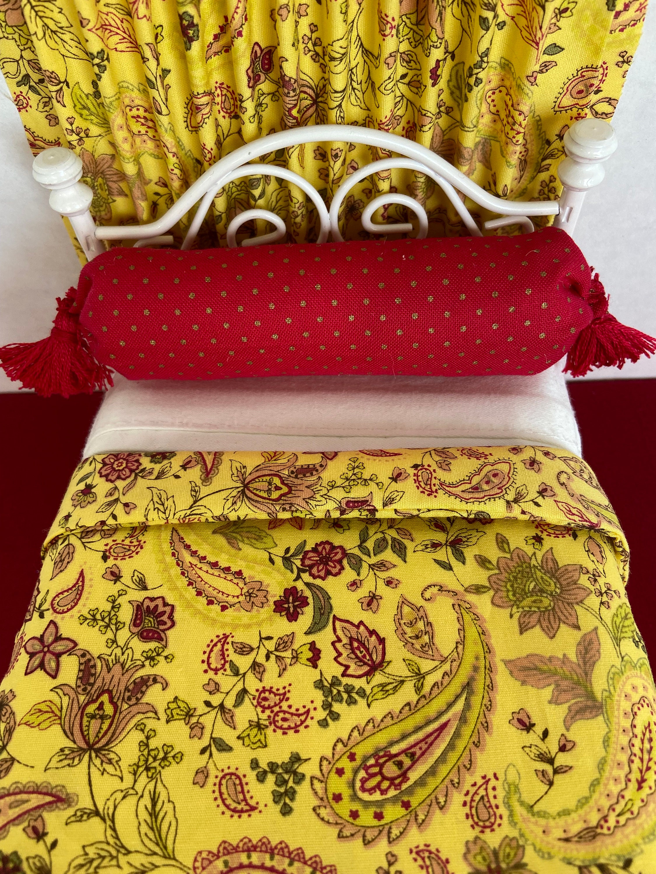 Yellow and Red Doll House Bed and Drapery Ensemble - Etsy