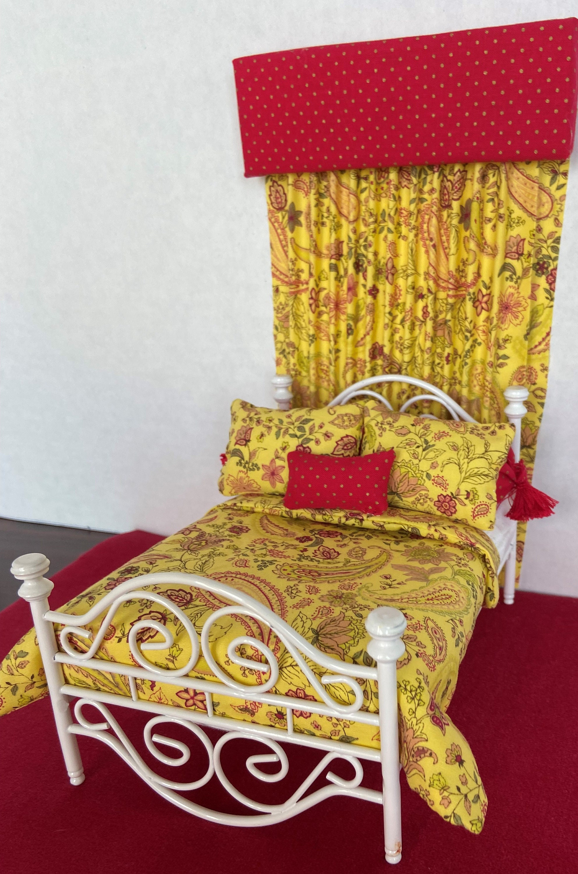 Yellow and Red Doll House Bed and Drapery Ensemble - Etsy