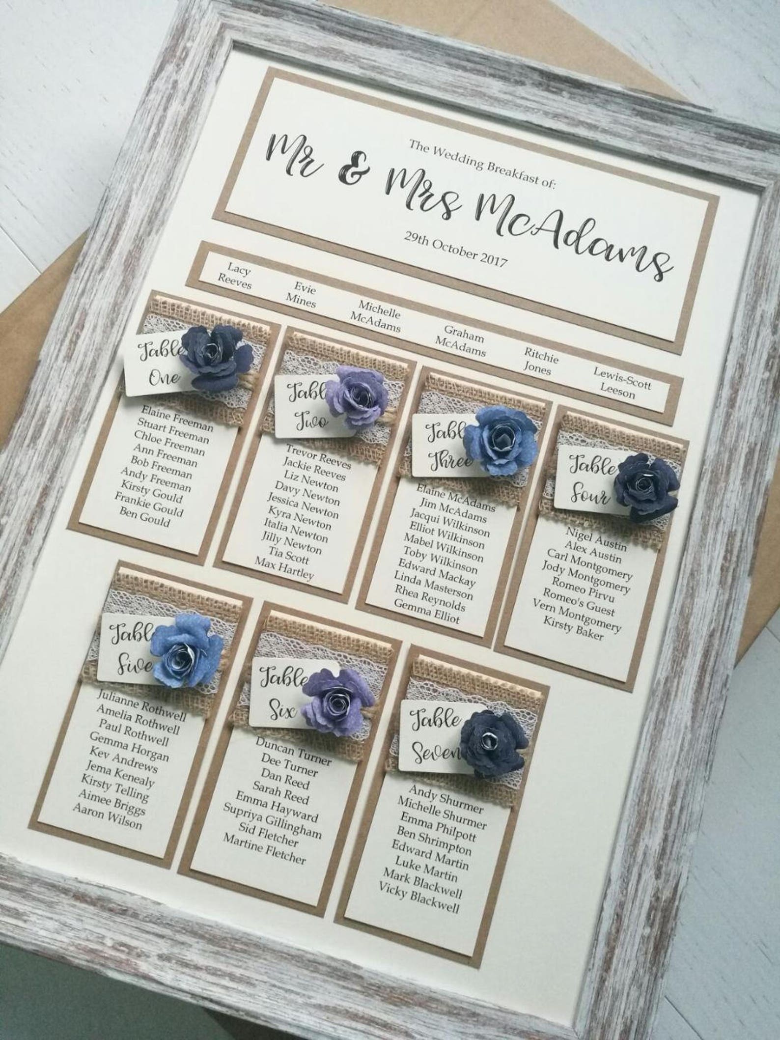 A3 Handmade Table plan - Multi vintage rose with distressed frame ...