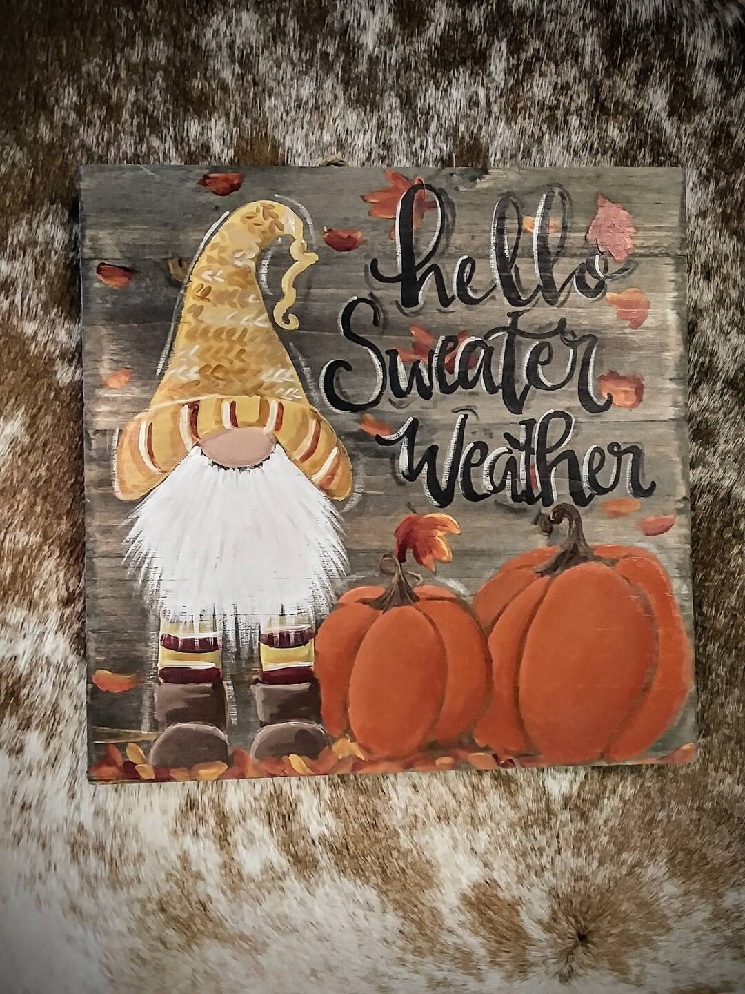 Gnome Sign, Pumpkins, Falling Leaves, Welcome Sign, Wood Sign, Fall ...