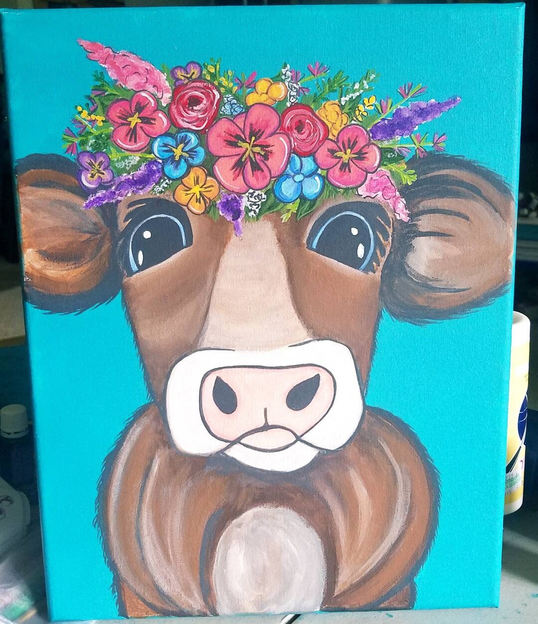 Cow With Flowers, Jersey Cow, Country Decor, Farmhouse, Kitchen Art ...