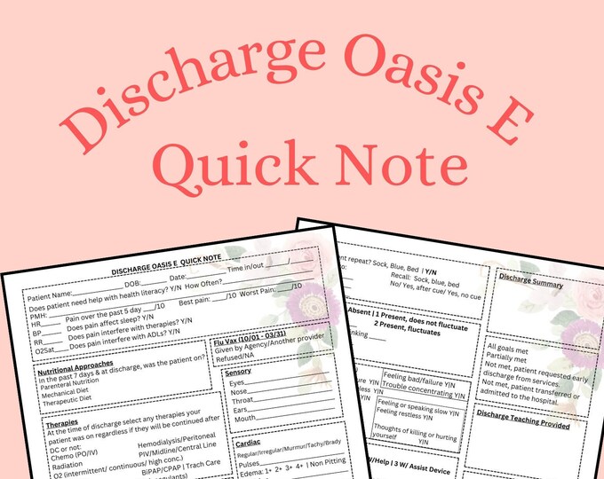 DISCHARGE OASIS E Quick Note for Home Health - Etsy