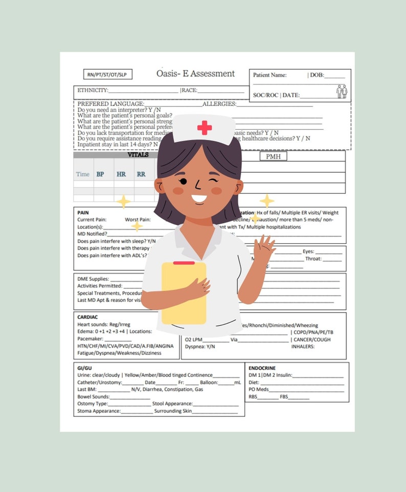 Home Health Oasis E Cheat Sheet SOC/ROC W/ Daily Patient Planner and ...