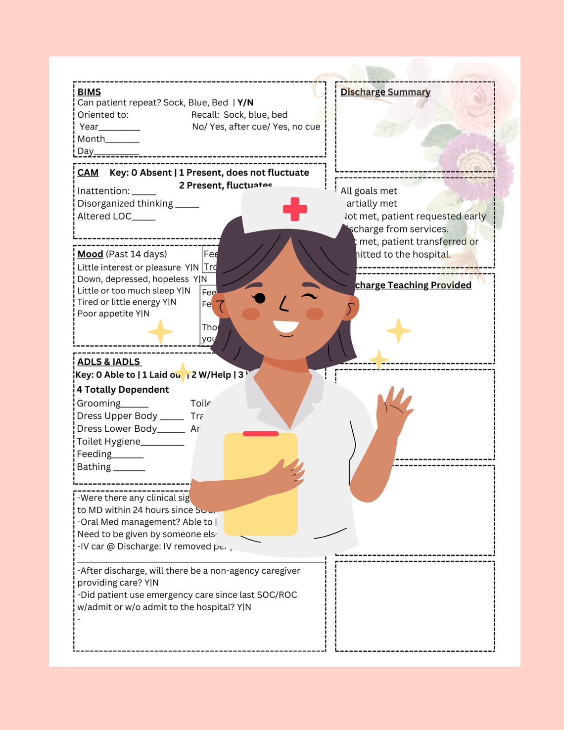 DISCHARGE OASIS E Quick Note for Home Health - Etsy