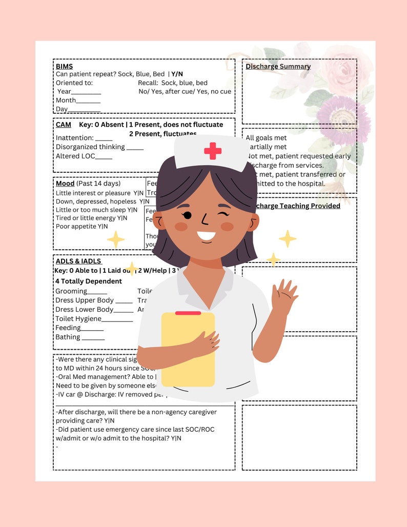 DISCHARGE OASIS E Quick Note for Home Health - Etsy