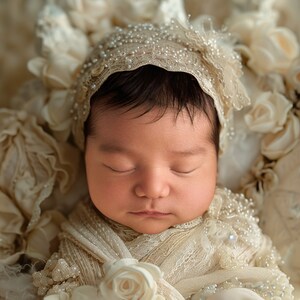 Luxurious Cream Floral Newborn Digital Backdrop - Elegant Baby Photo ...