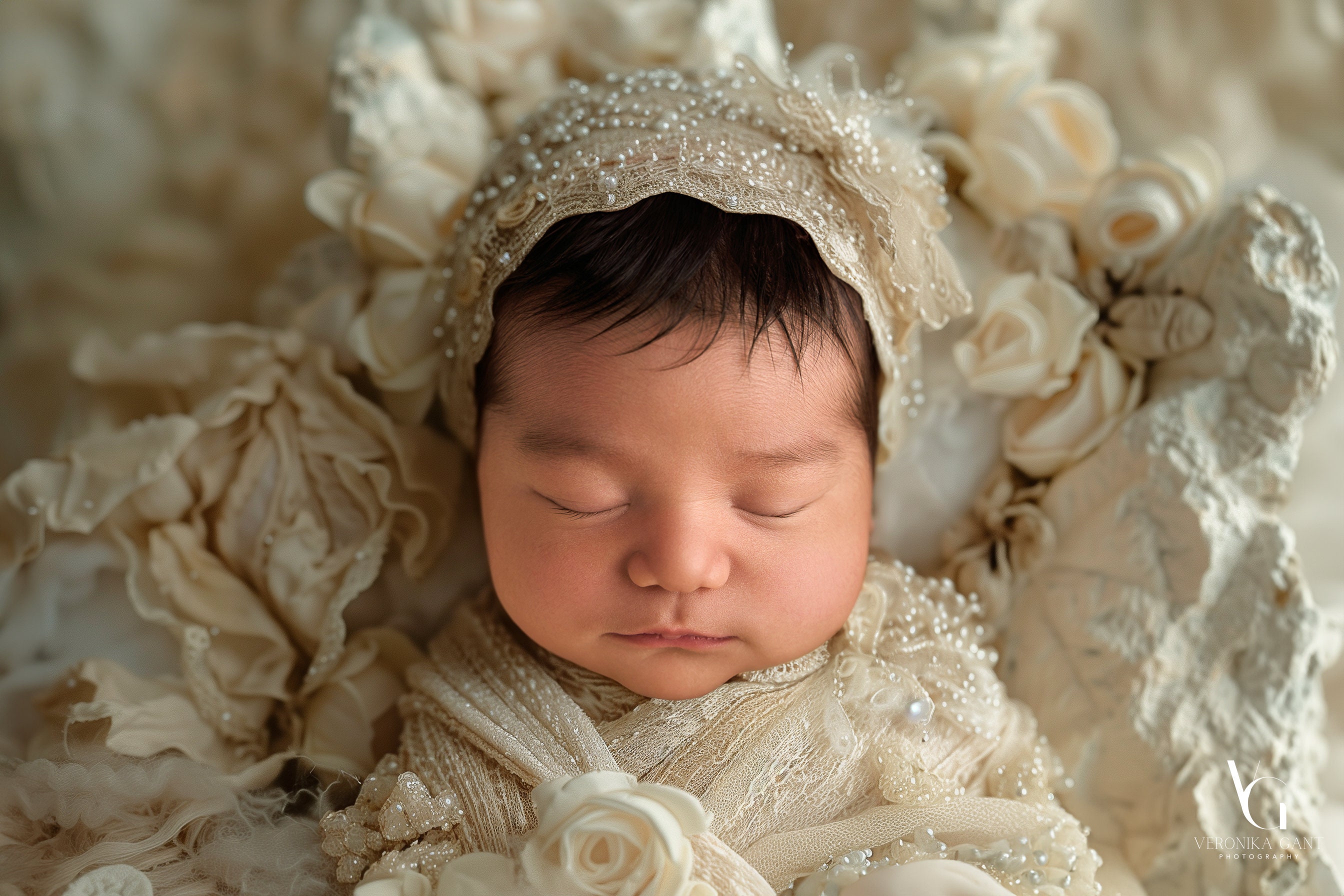 Luxurious Cream Floral Newborn Digital Backdrop - Elegant Baby Photo ...