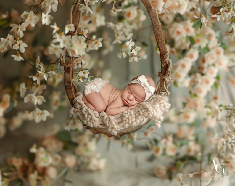 Floral Swing Newborn Digital Backdrop - Dreamy Garden Nursery Photo ...