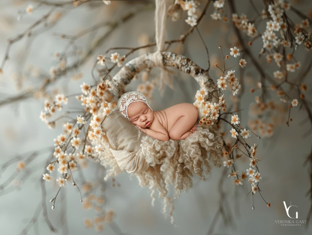 Delicate Blossom Hammock Newborn Digital Backdrop - Soft Spring Nursery ...