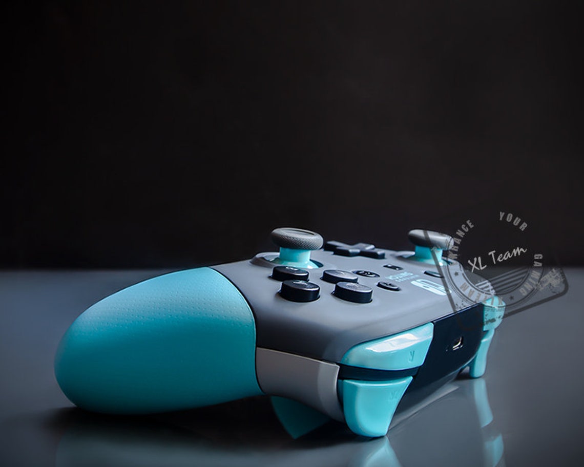 Custom Gray and Cyan Aqua Blue Nintendo Switch Pro Controller | Etsy