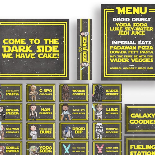 EDITABLE PRINTABLE Star Wars Yellow Birthday Party Food Card - Etsy