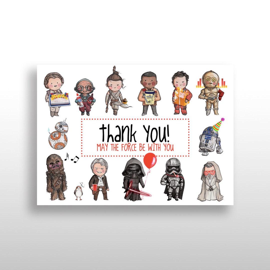 EDITABLE PRINTABLE Star Wars Sequel Birthday Thank You Cards, Instant ...