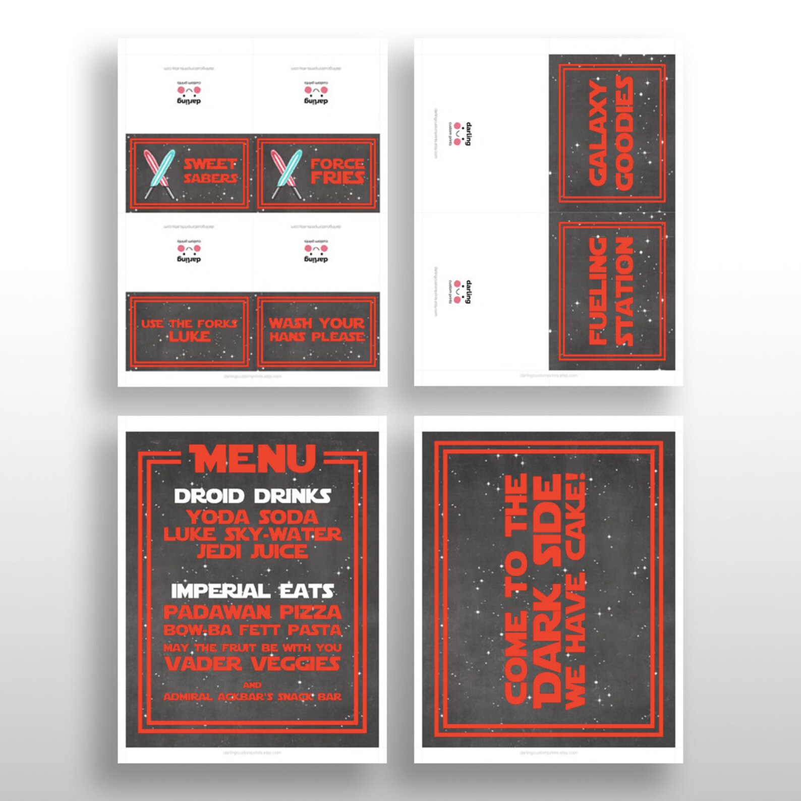 EDITABLE PRINTABLE Star Wars Red Birthday Party Food Card | Etsy