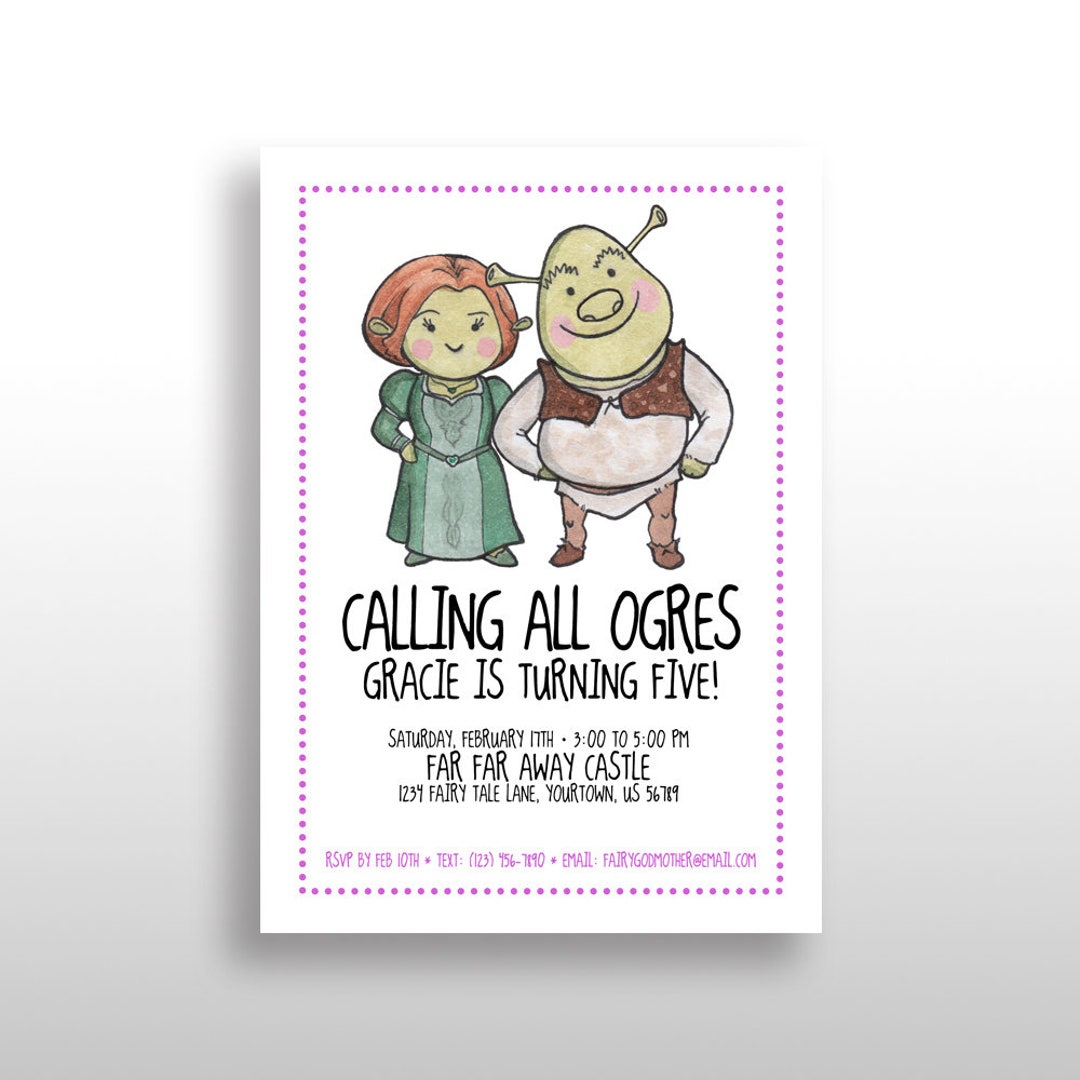 EDITABLE PRINTABLE Purple Shrek Invitations Fiona & Shrek, Birthday ...