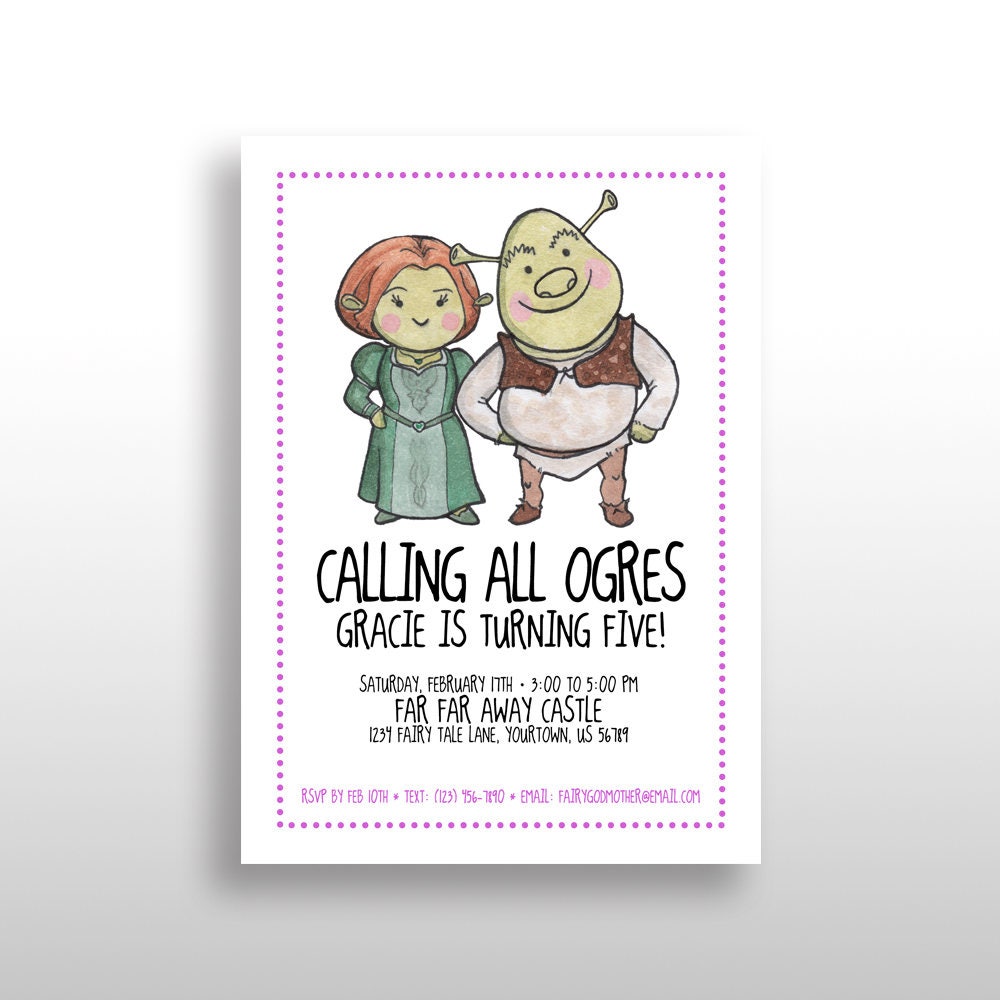 EDITABLE PRINTABLE Purple Shrek Invitations Fiona & Shrek - Etsy
