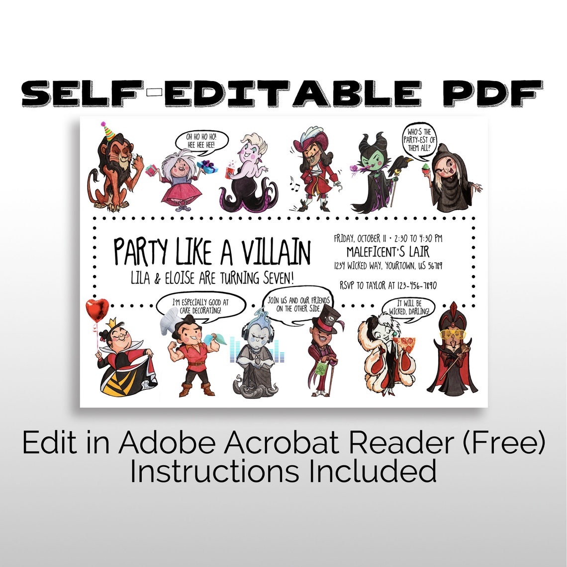 DISNEY VILLAINS Invitation Halloween / Birthday Party Invite | Etsy