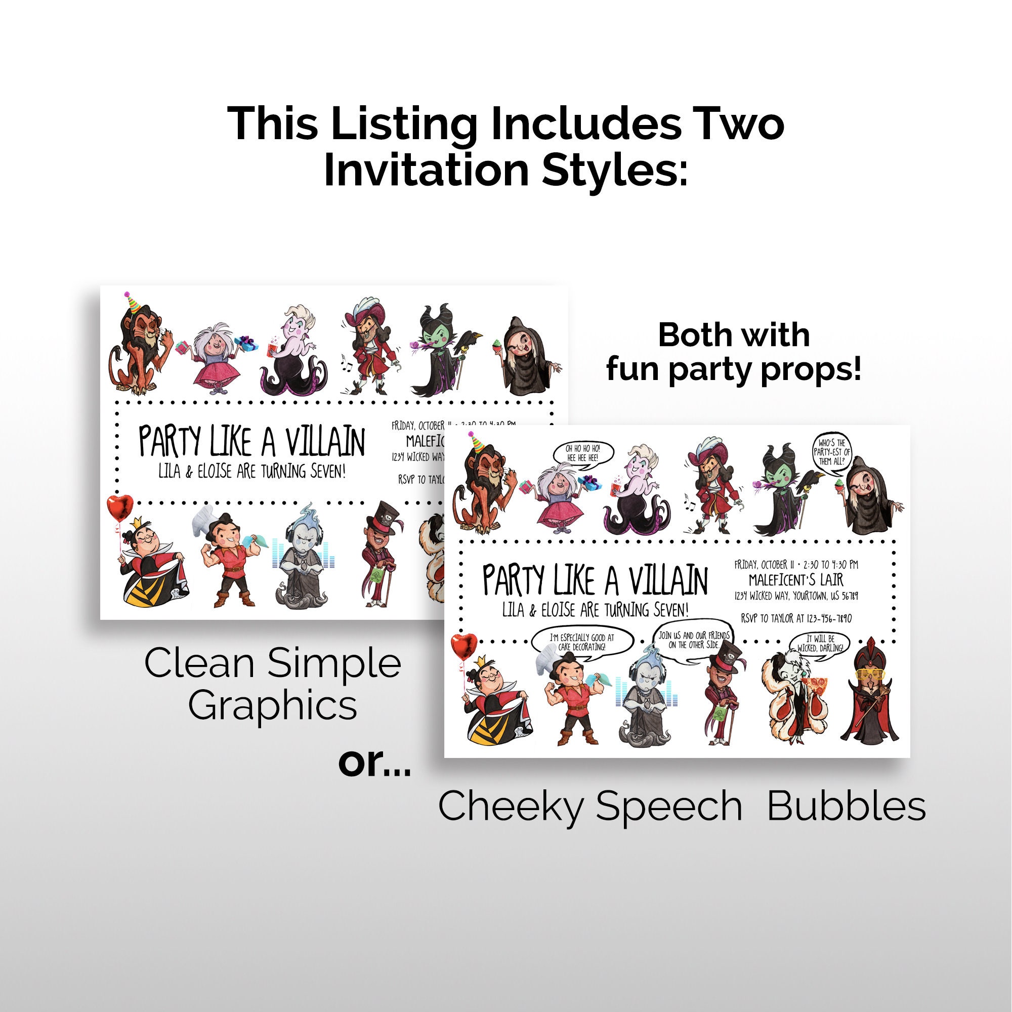 DISNEY VILLAINS Invitation Halloween / Birthday Party Invite | Etsy
