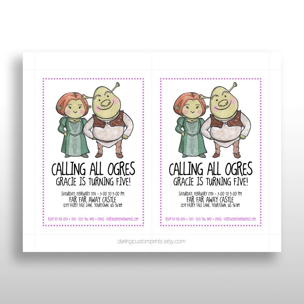 EDITABLE PRINTABLE Purple Shrek Invitations Fiona & Shrek - Etsy