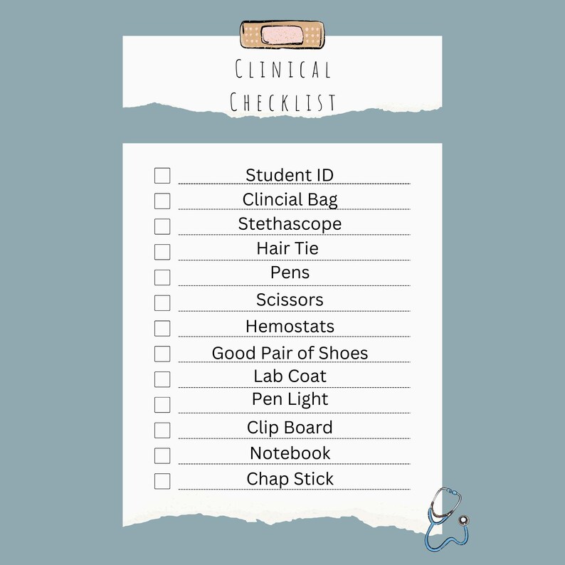 First Year Student Nurse Clinical Checklist, Student Clinical Checklist ...