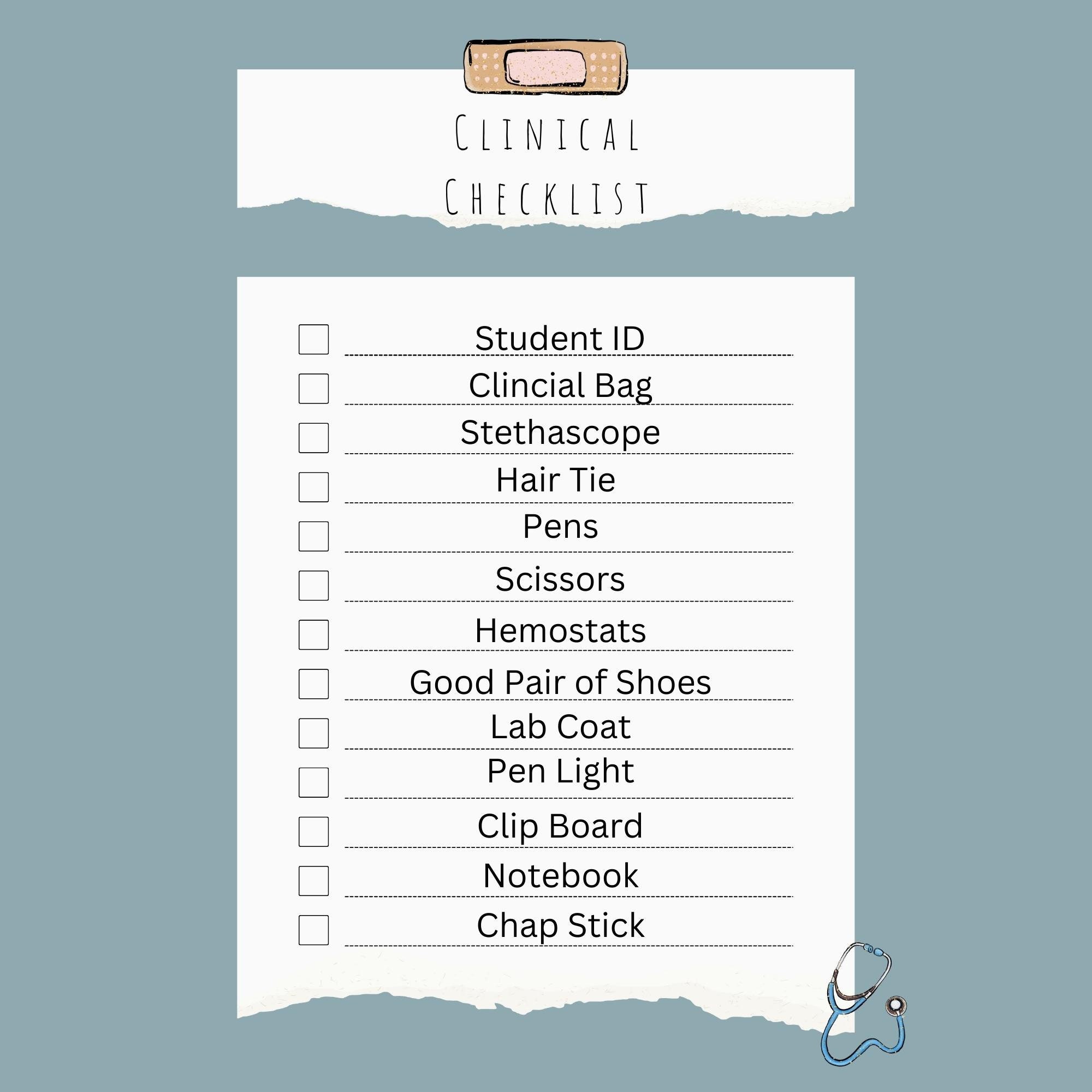 First Year Student Nurse Clinical Checklist, Student Clinical Checklist ...