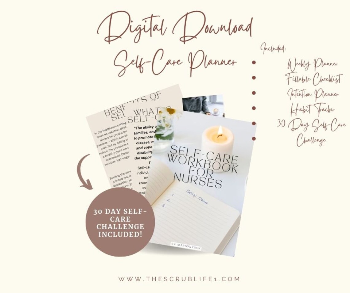Printable Nurse Self-care Planner, Printable Self-care Workbook, Self ...