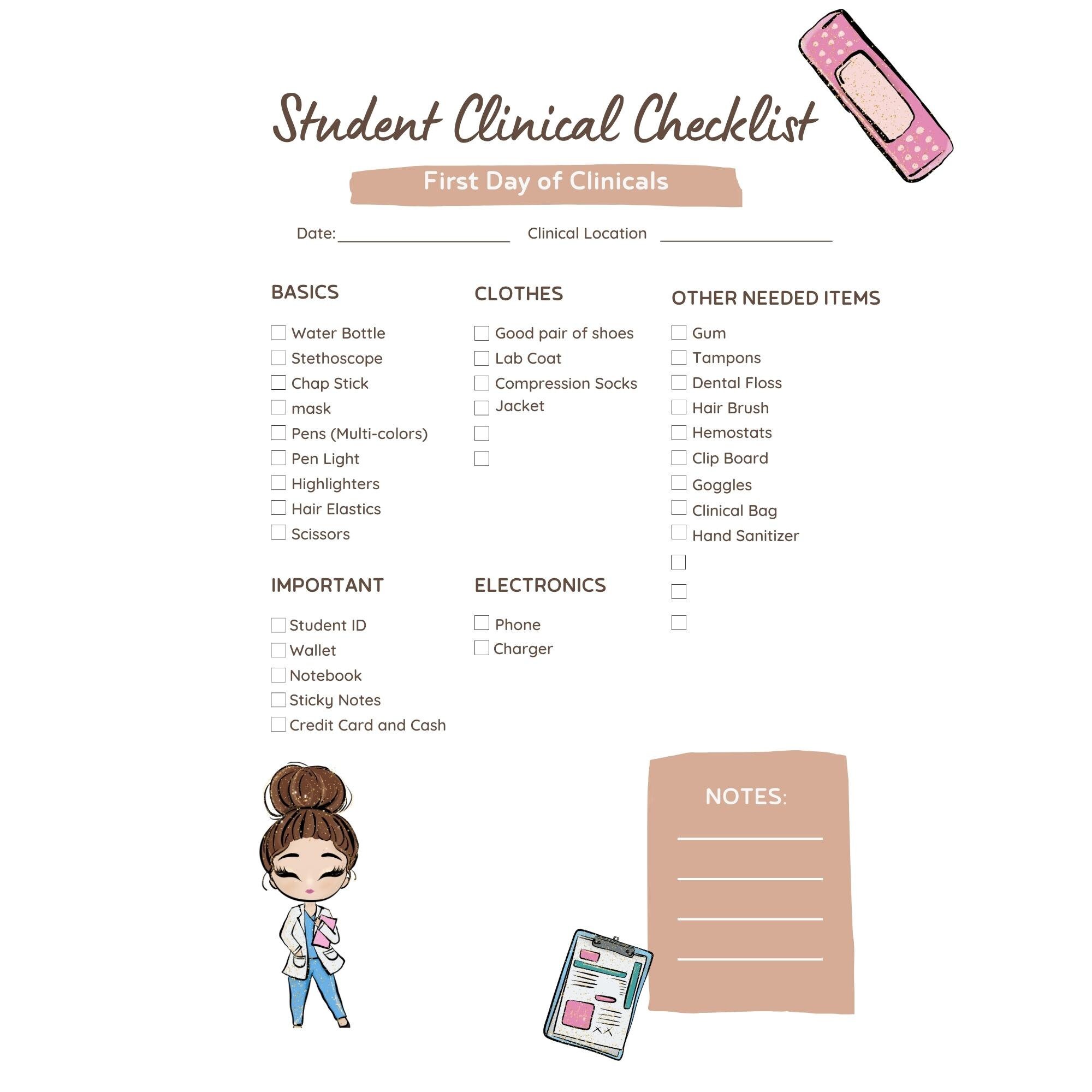 First Year Student Nurse Clinical Checklist, Student Clinical Checklist ...